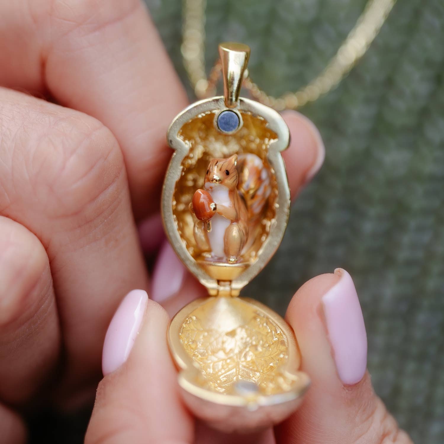 Squirrel Acorn Locket – Enamel Woodland Necklace – Contempo